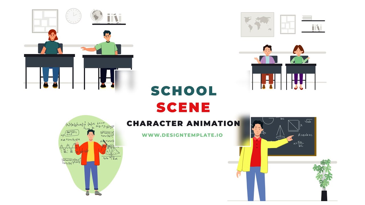 Flat Character School Scene Animation After Effects Templates | Vector illustration Template