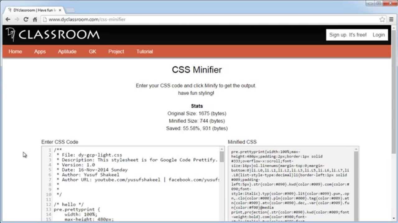DYclassroom | CSS Minifier
