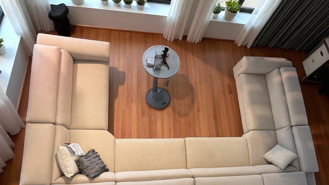 HUGE U-Shaped Power Reclining Sofa | Beige Suede-Feel by Franco Ferri Italia | Luxury Double Seating