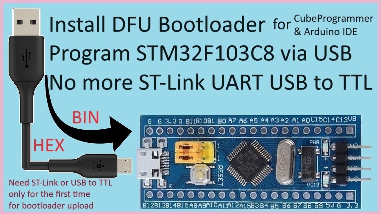 129. Install STM32 DFU Bootloader. Program STM32F103C8 via USB Port