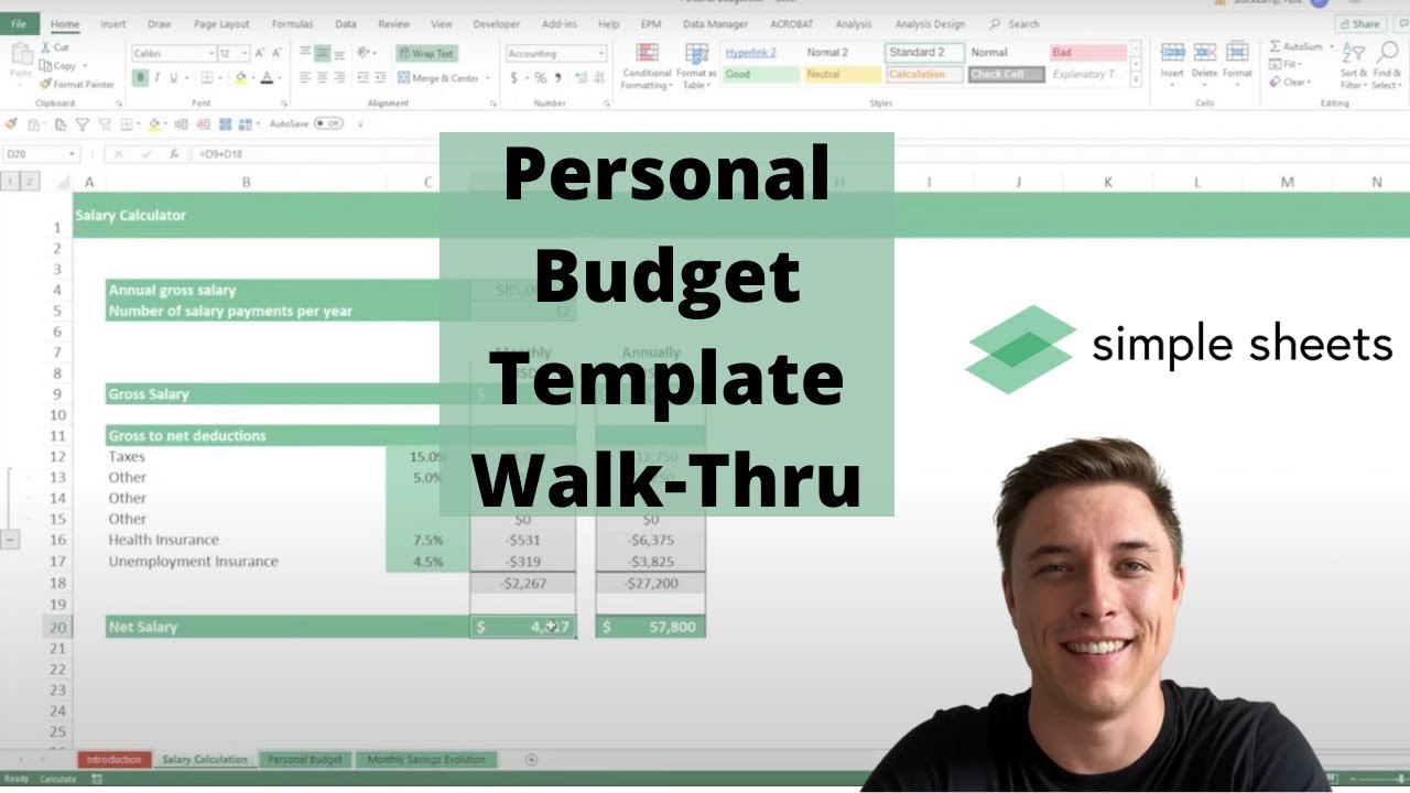 Personal Budget Excel Template Step-by-Step Video Tutorial by Simple Sheets