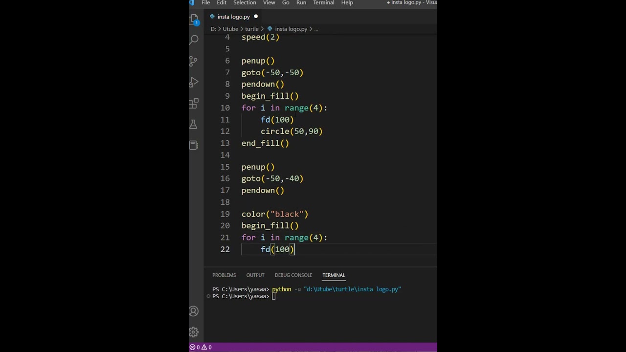 Creating instagram logo using python turtle graphics.. #python #shortvideo #shortvideos