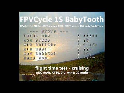 FPVCycle/KababFPV Baby Tooth 1S AIO - flight time test - 1202.5 motors, GNB 600 mAh XT30 - FPV Cycle