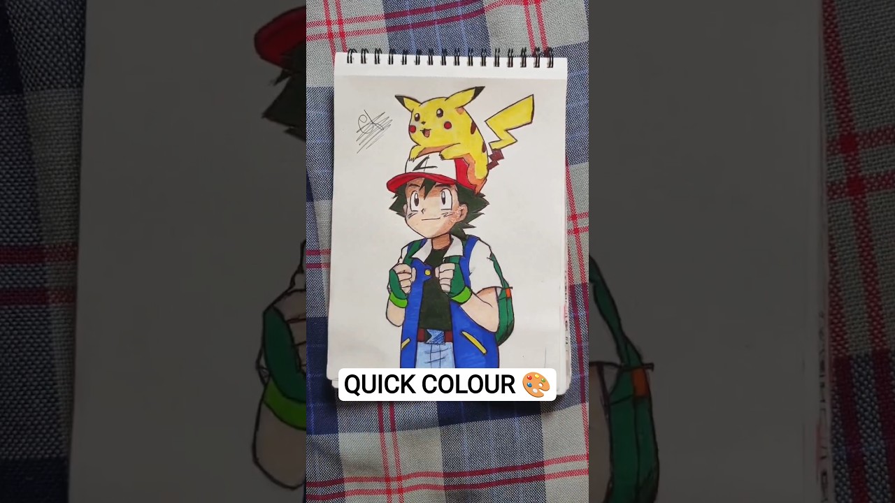 QUICK COLOUR 🎨 OF ASH AND PIKACHU 😈 FROM POKEMON 🔥 #shorts #animedrawing #pokemon #ash #pikachu
