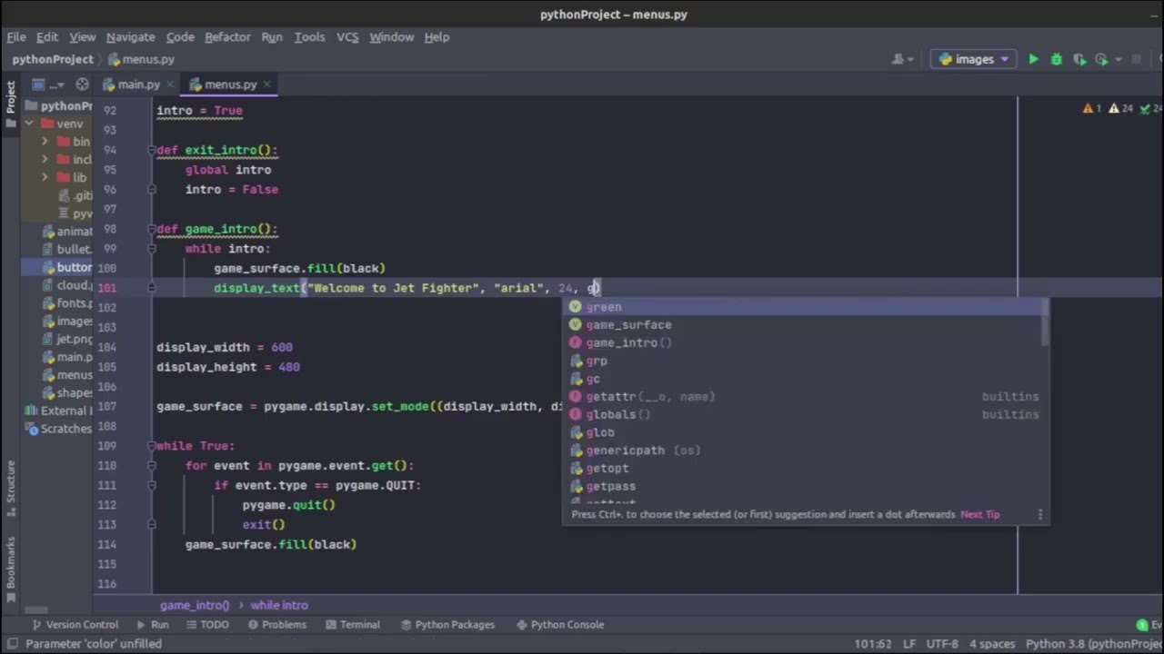 Pygame Menus