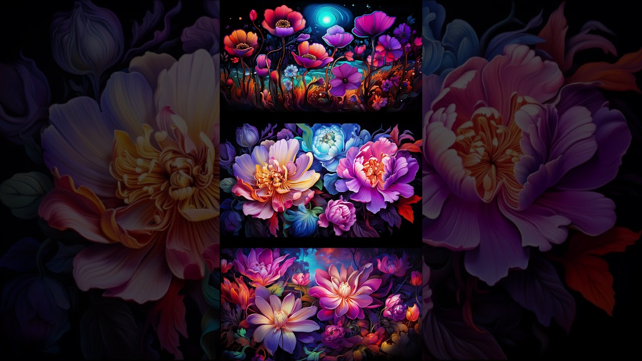 TV & Screensaver Art: Blacklight Floral Art Paintings | 12 images | 2 hrs without music | WATCH NOW!