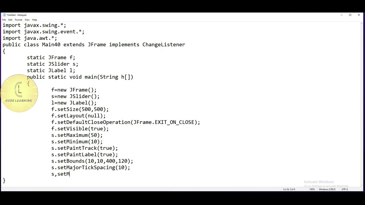 Java | Swing class 'JSlider - add ChangeListener' | CodeLearning