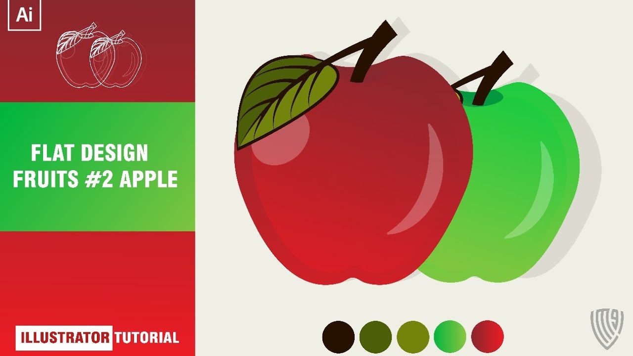Flat Design Fruits #2 Apple | Adobe Illustrator Tutorial