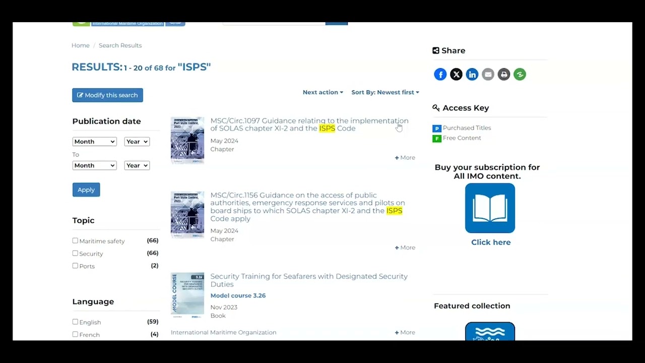 How to use the search function on the IMO ePublications platform