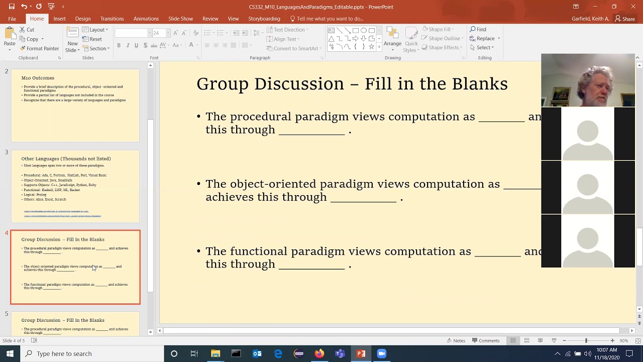 CS332 M10.1 Programming Language Paradigms Live (1 of 1)