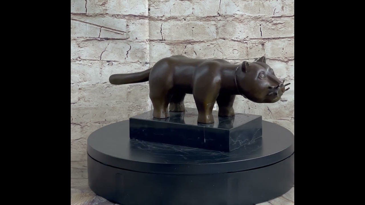 Fernando Botero Cat Gato Bronze Statue Sculpture Figure Modern Art Marble Base 4