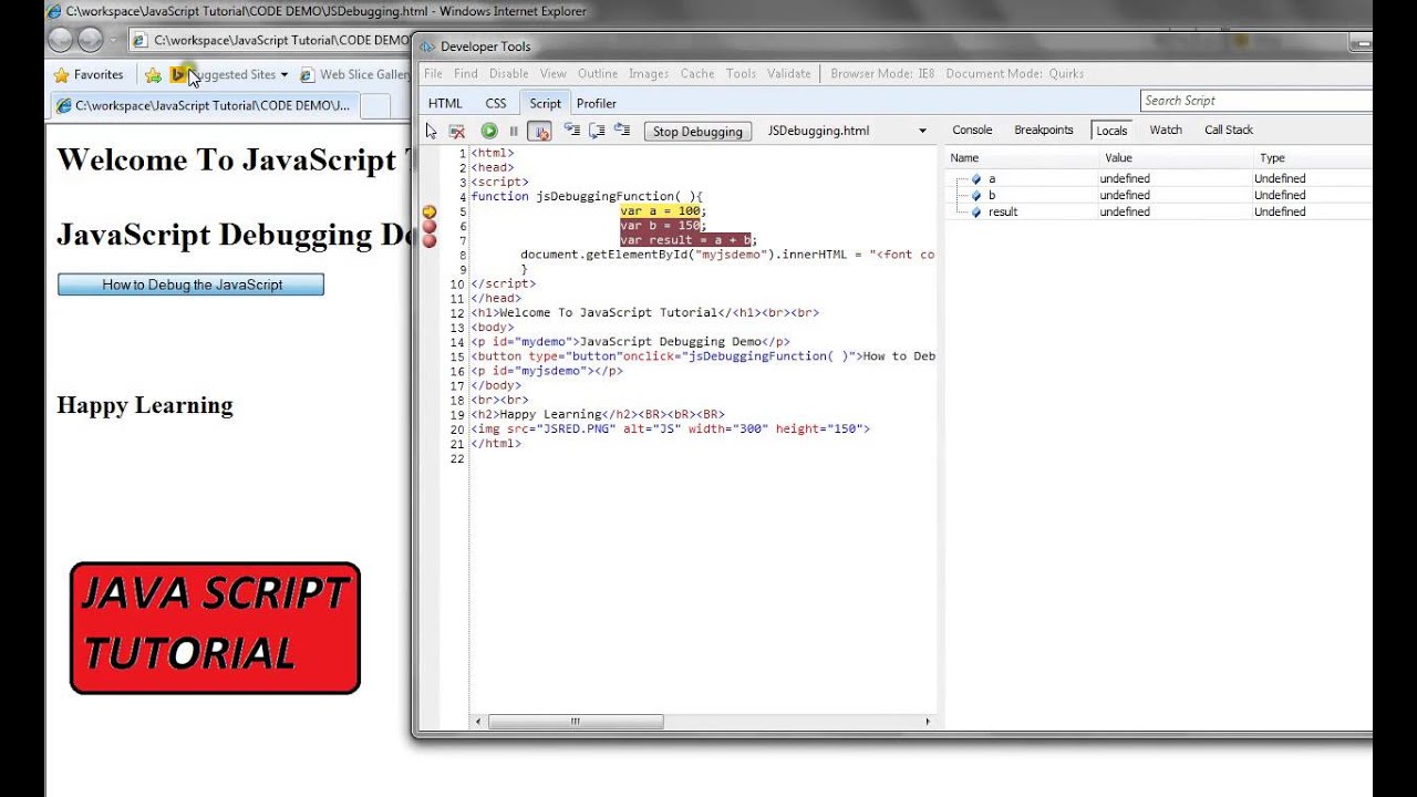 HOW TO DEBUG JAVASCRIPT CODE IN IE   DEMO