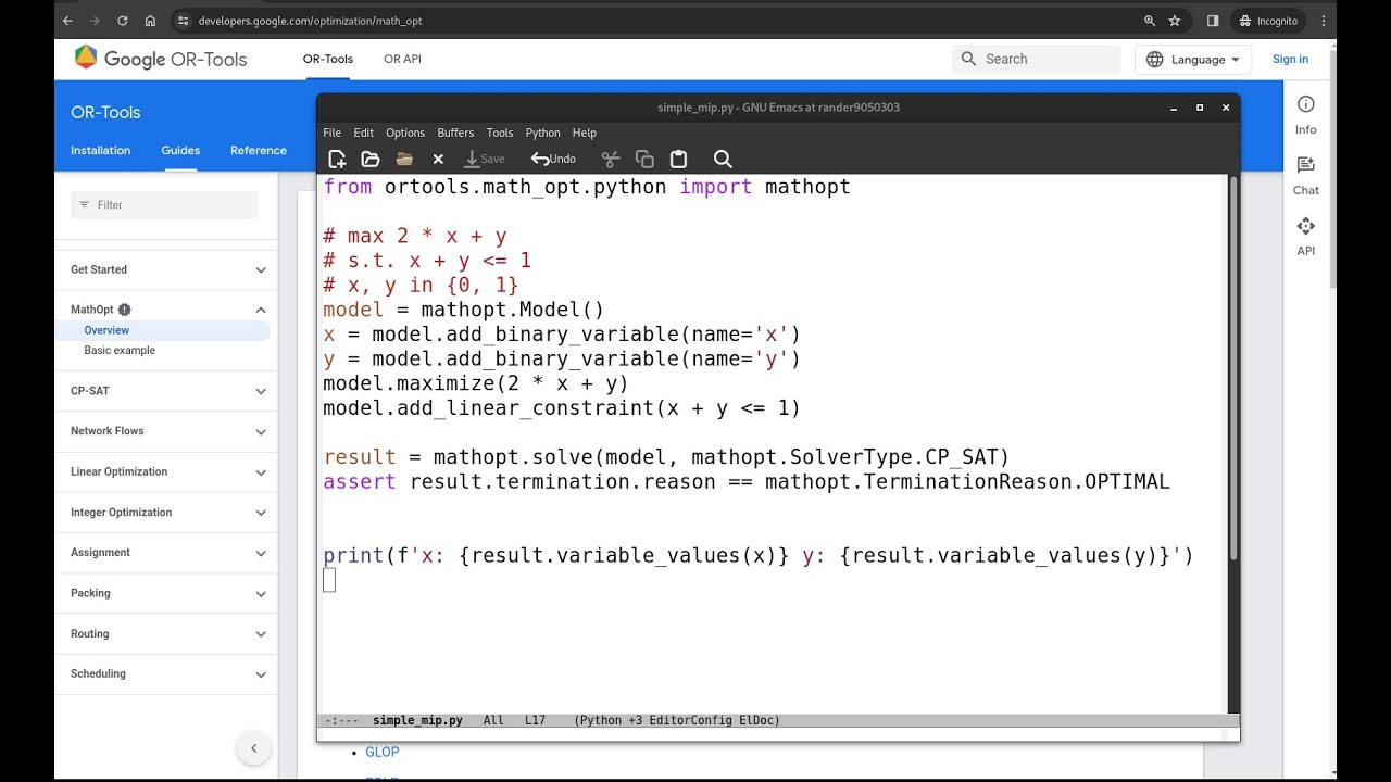 Using MathOpt in OR-Tools from Python to Solve a MIP (Mixed Integer Program)