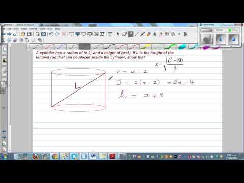 Making subject of a formula if r = (x-2) and h = (x+8) and L is the longest rod in a cylinder