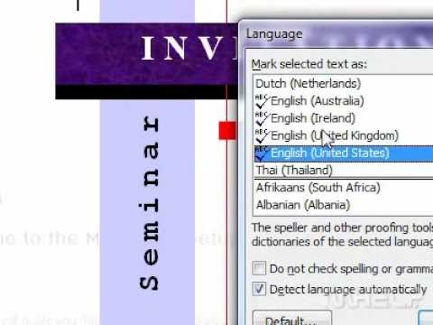 How to set the language used for checking the spelling and grammar of a document Word
