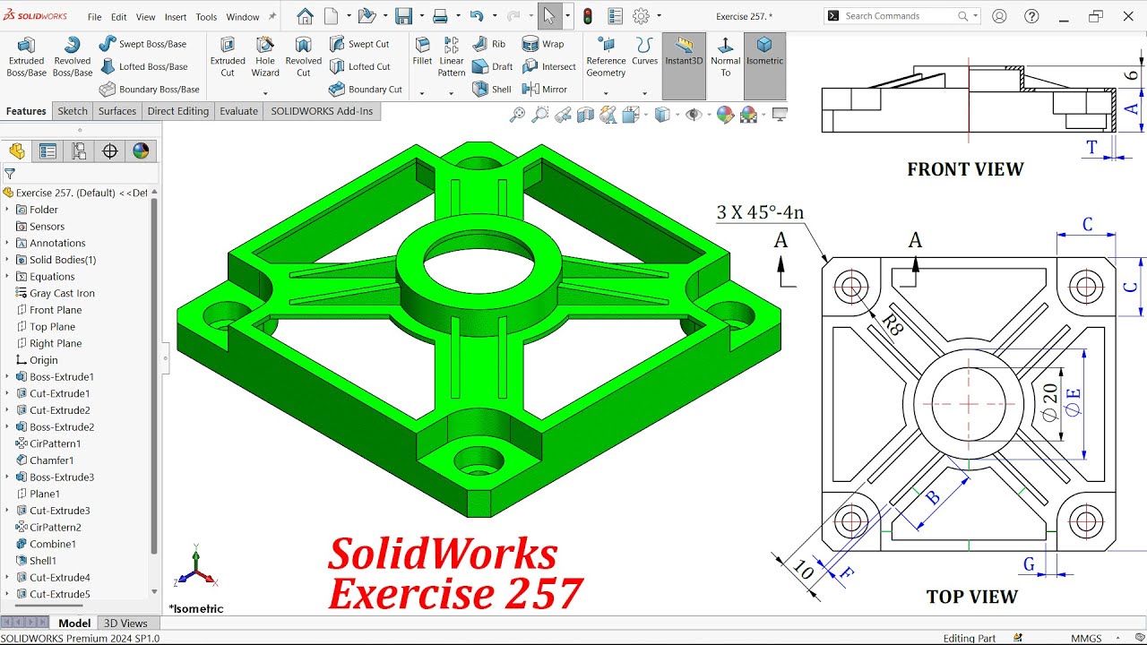 SolidWorks Tutorial for beginners Exercise  257