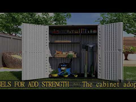 KINYING Outdoor Storage Shed Waterproof, Resin Vertical Storage Cabinet Double-Layered, Versatile t