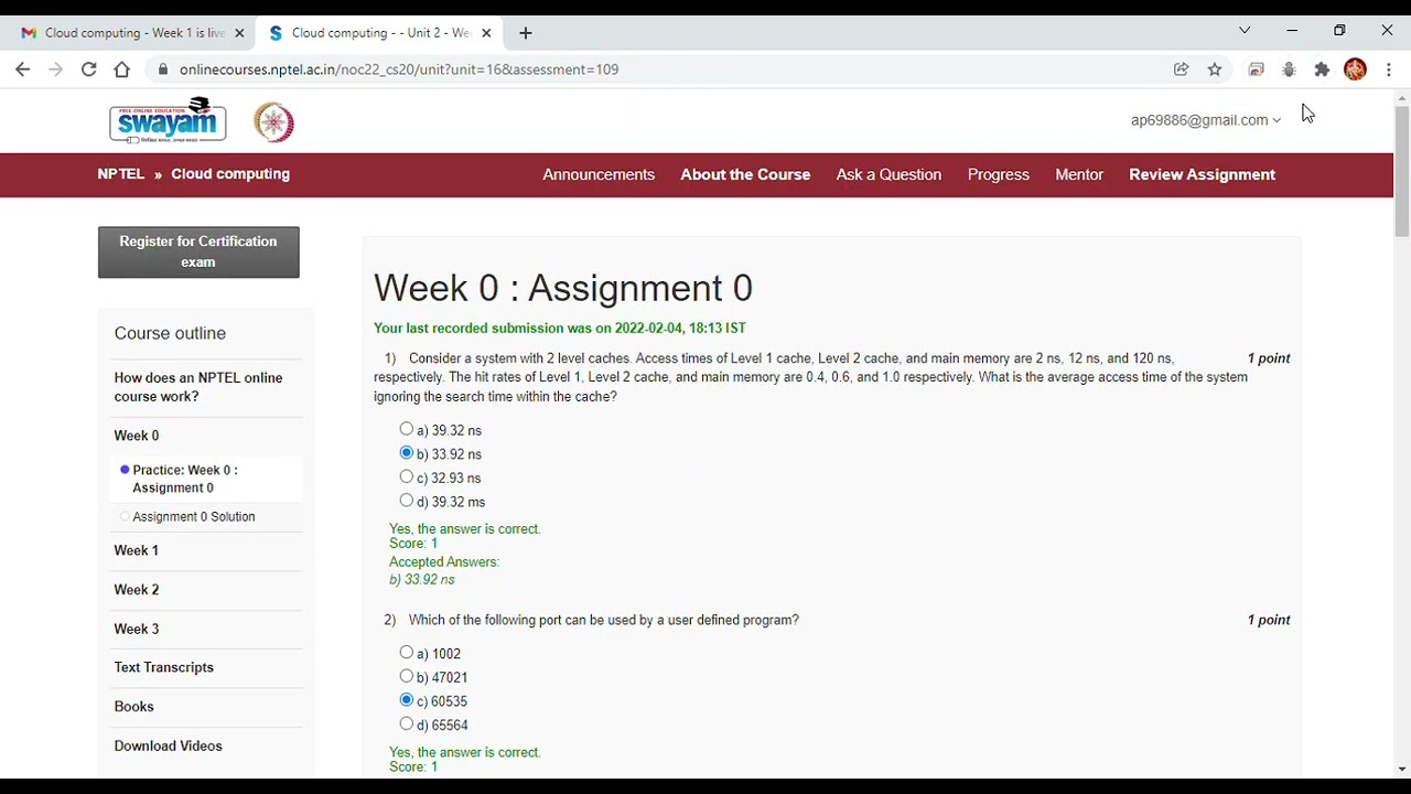 NPTEL | Cloud computing  |   Unit 2   Week 0 -Assignment 0 |