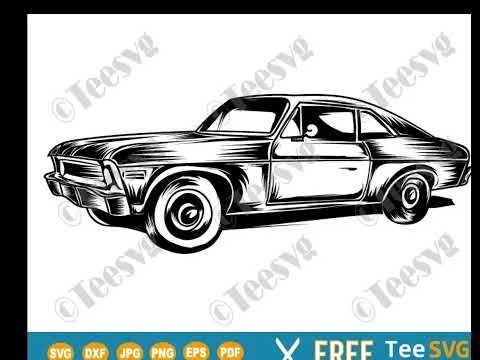 Classic Car CLIPART Black and White PNG JPG SVG Free - Easy Old Car Outline - Simple Antique Vintage