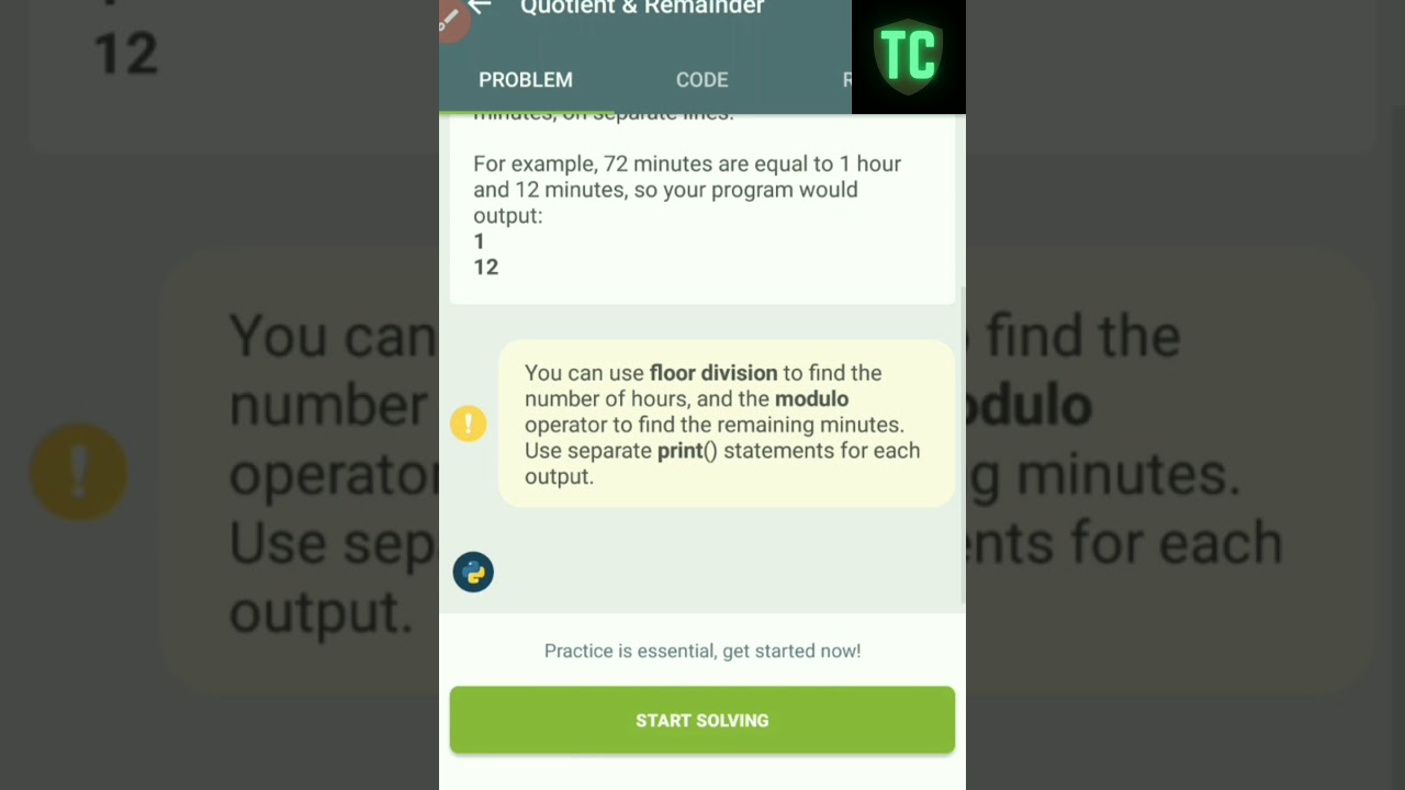 how to calculate quotient and remainder python project answer| python3 sololearn pro #shorts #coding