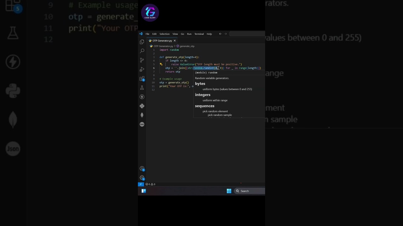 OTP Generator using Python | Python OTP Generator project | Python tutorials #shorts #short #python