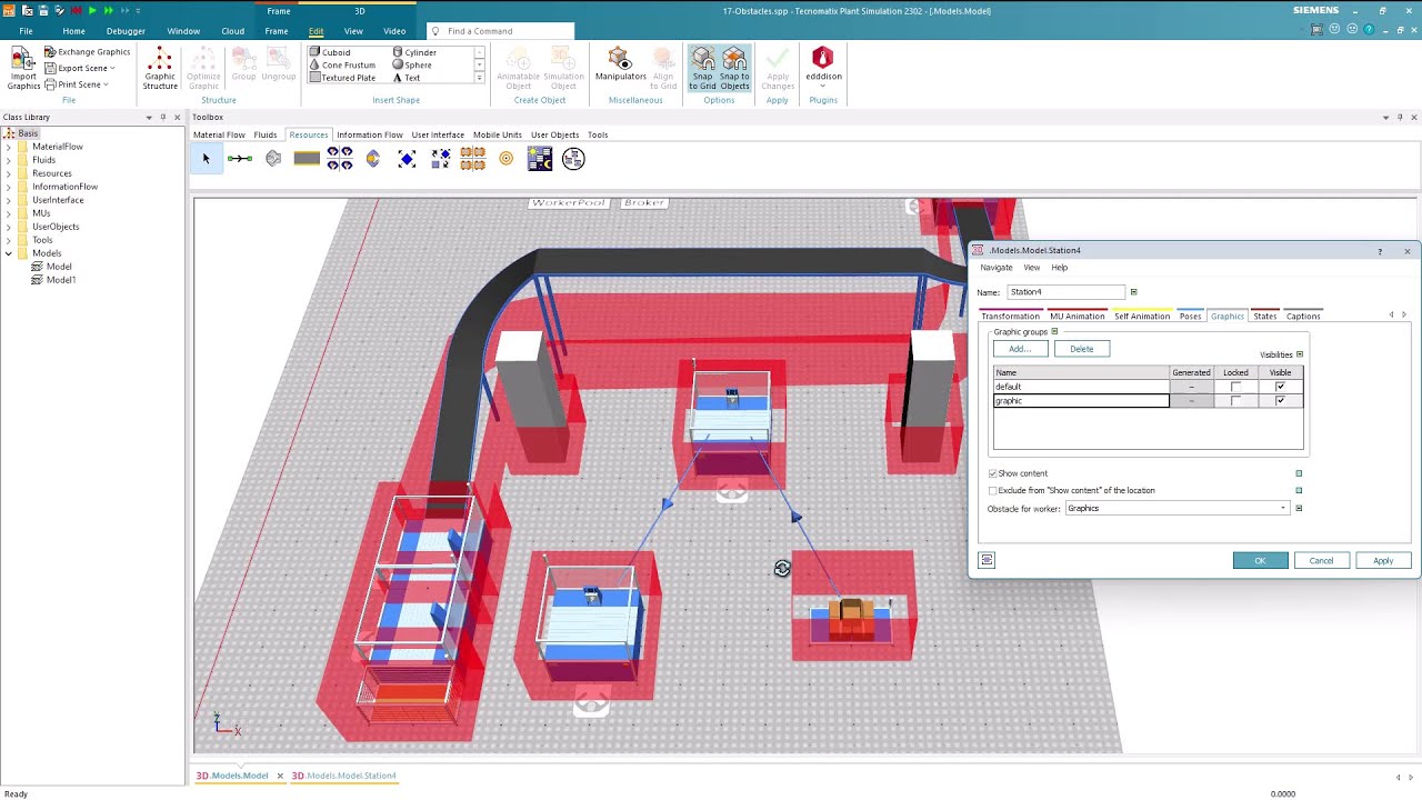 Plant Simulation 17 - obstacles for worker