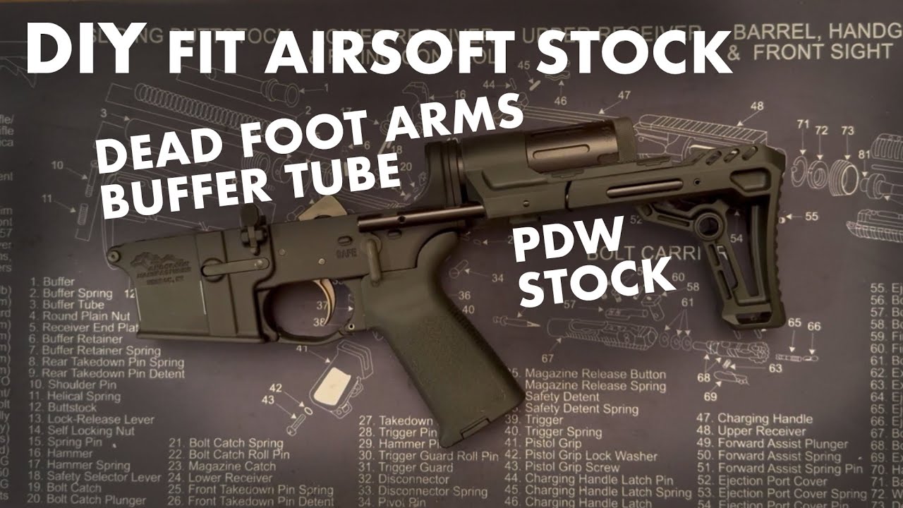 Lancer Tactical DIY Hack Airsoft PDW stock to fit Real AR15 with Dead Foot Arms buffer tube.
