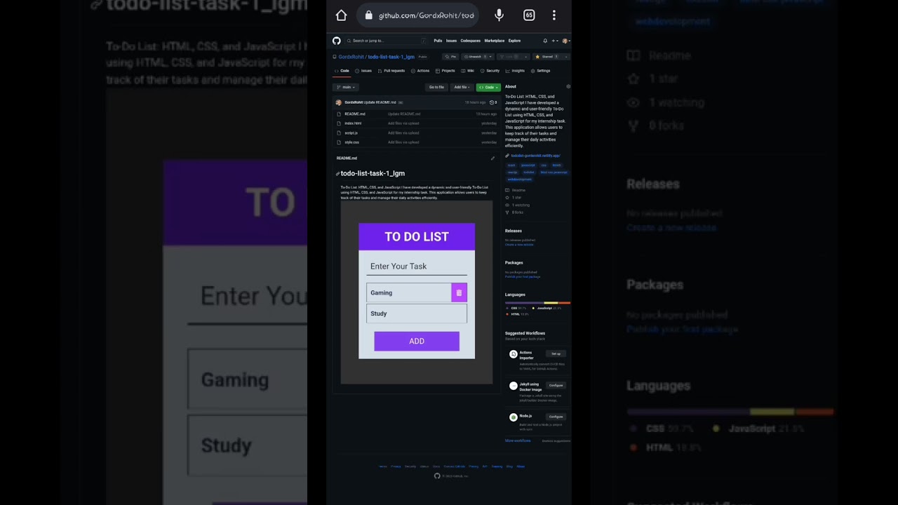 @LetsGrowMore Web development Internship May 2023 Task 1 Todo list By Rohit Kumar Mandal