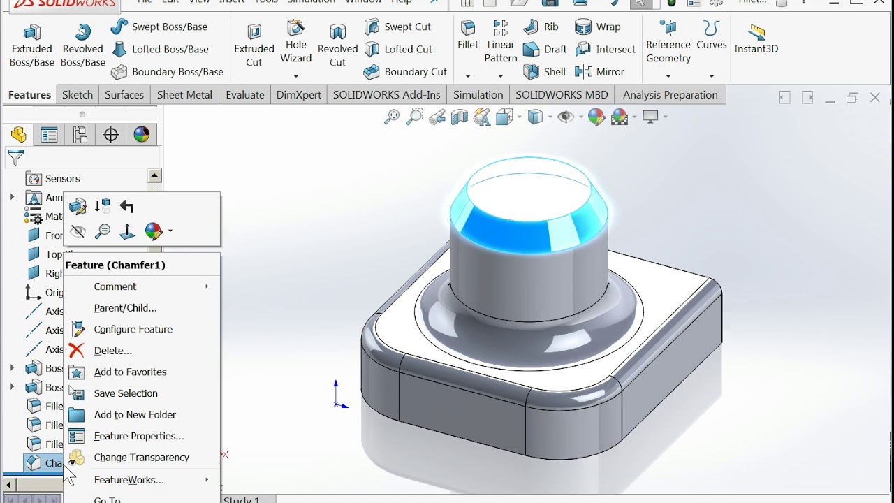 Solidworks - Fillets, Chamfers, And Applying Materials