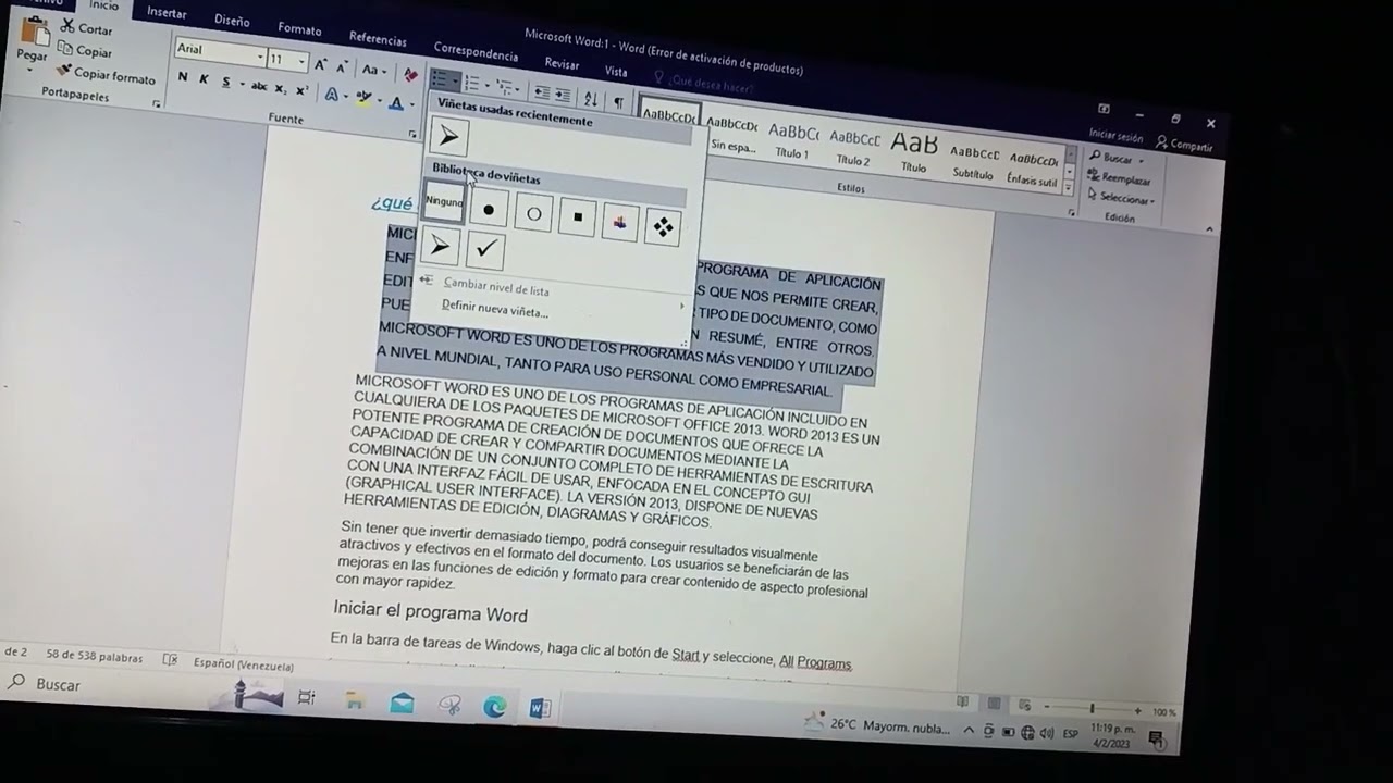 Crear, Editar y formato de documentos.