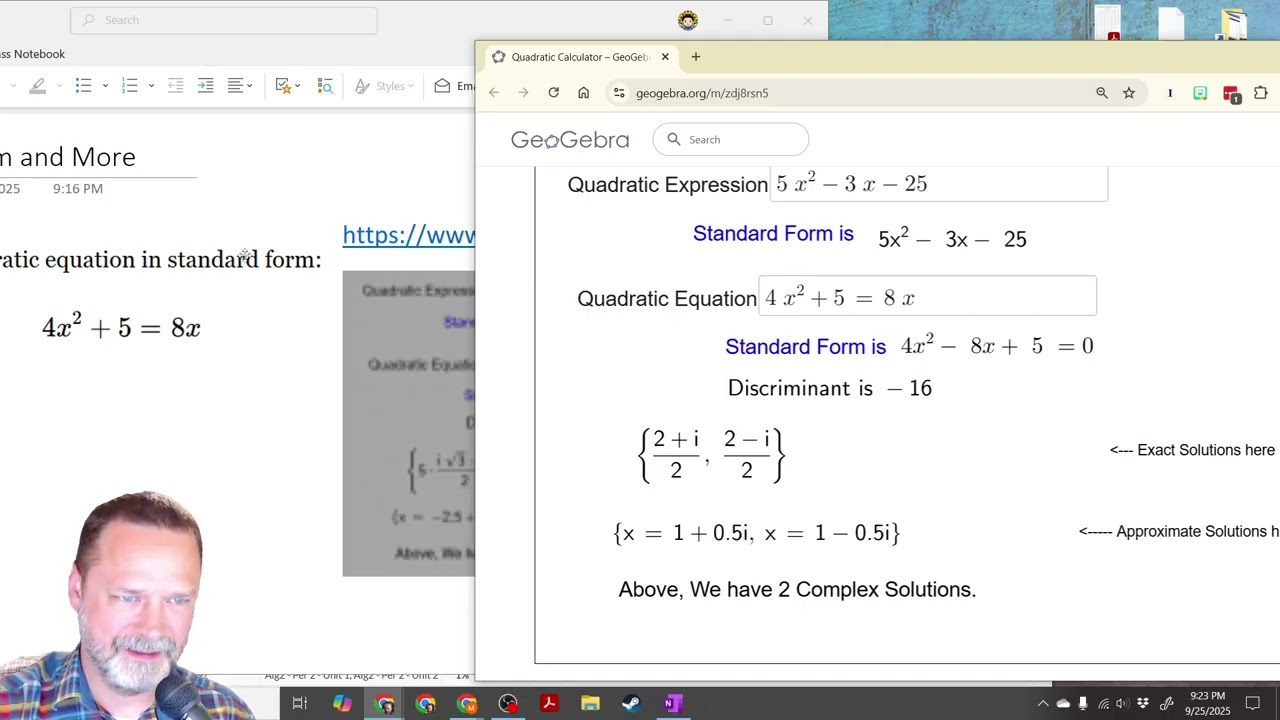 Using Technology to solve quadratics and get standard form