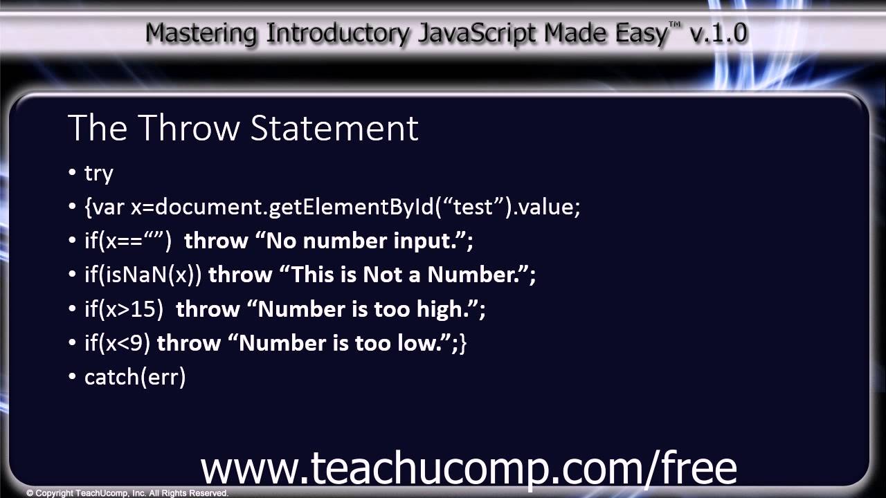 JavaScript Training Tutorial The Throw Statement