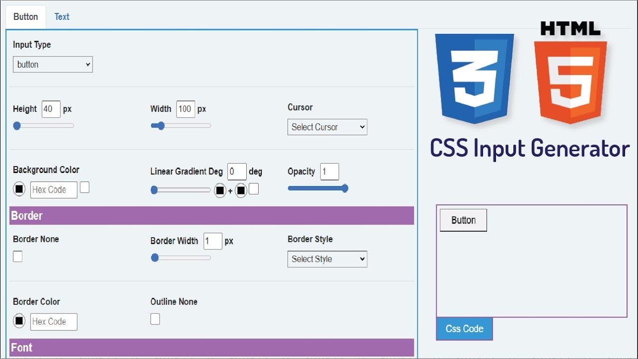 CSS Input Generator (Button, Text, Date, Email...)