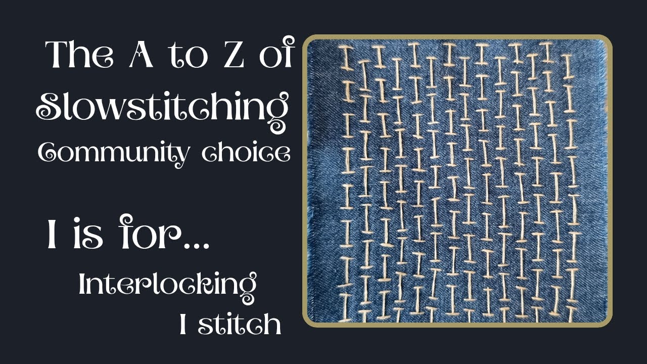 Interlocking I stitch, indigo and ivory thread 