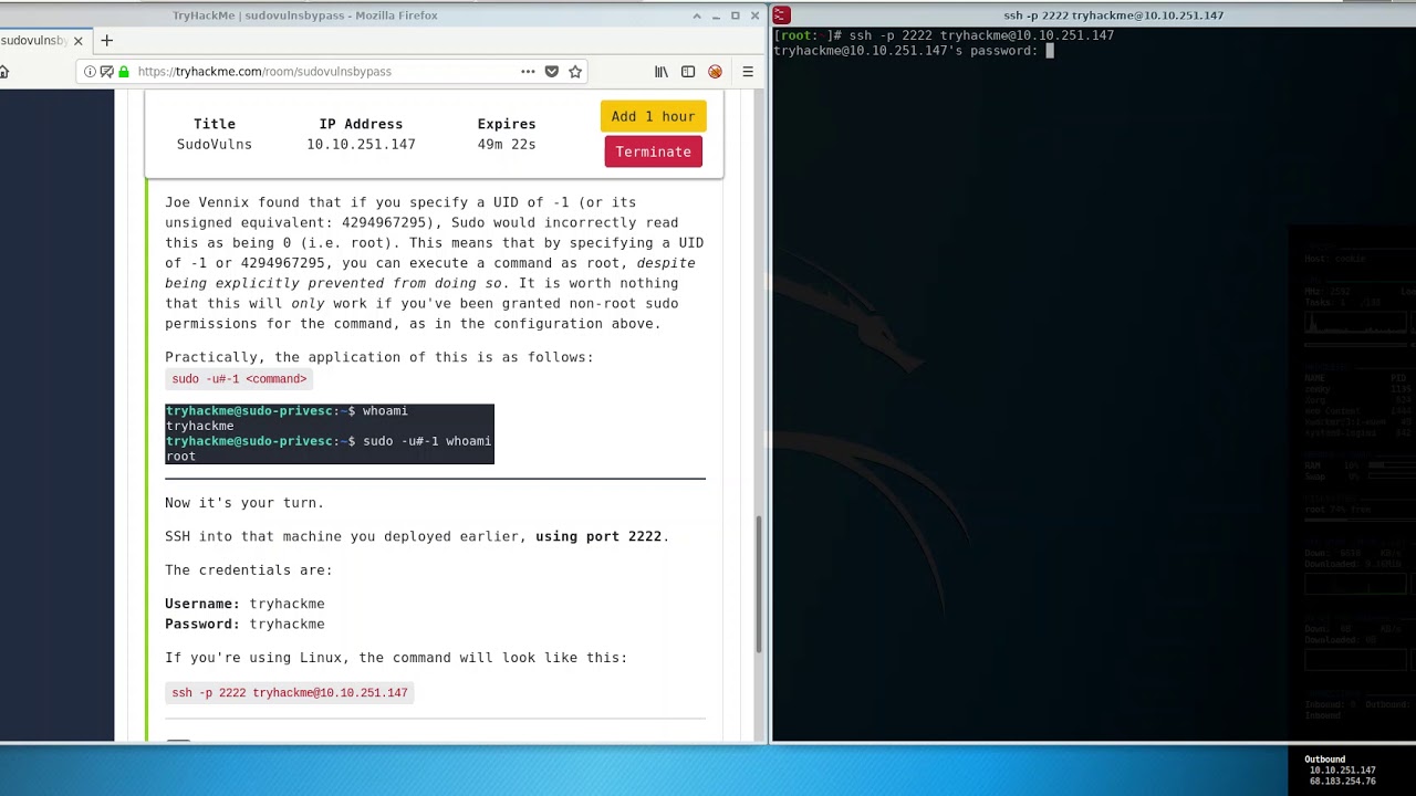 tryhackme - sudo vulns bypass CVE-2019-14287