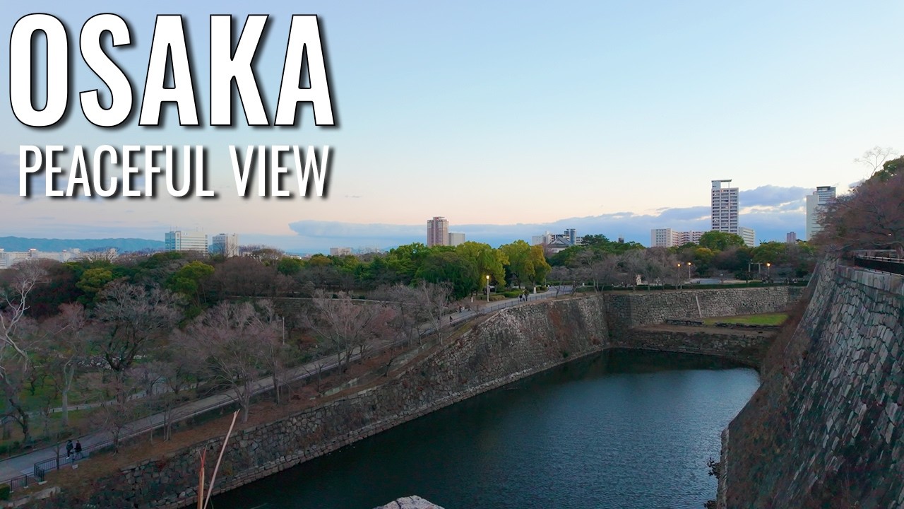 Osaka Castle Japan - Peaceful River View & Ambient City Sounds (4K) 🇯🇵