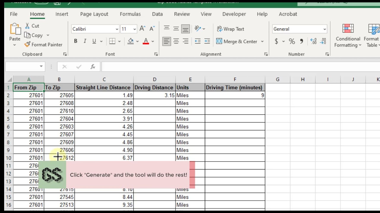 Find Zip Codes In A Radius Using Excel