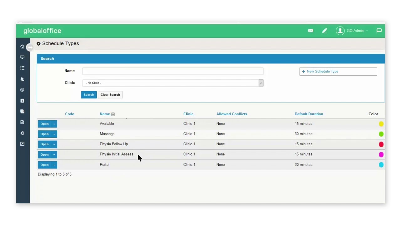 Setting up schedule types