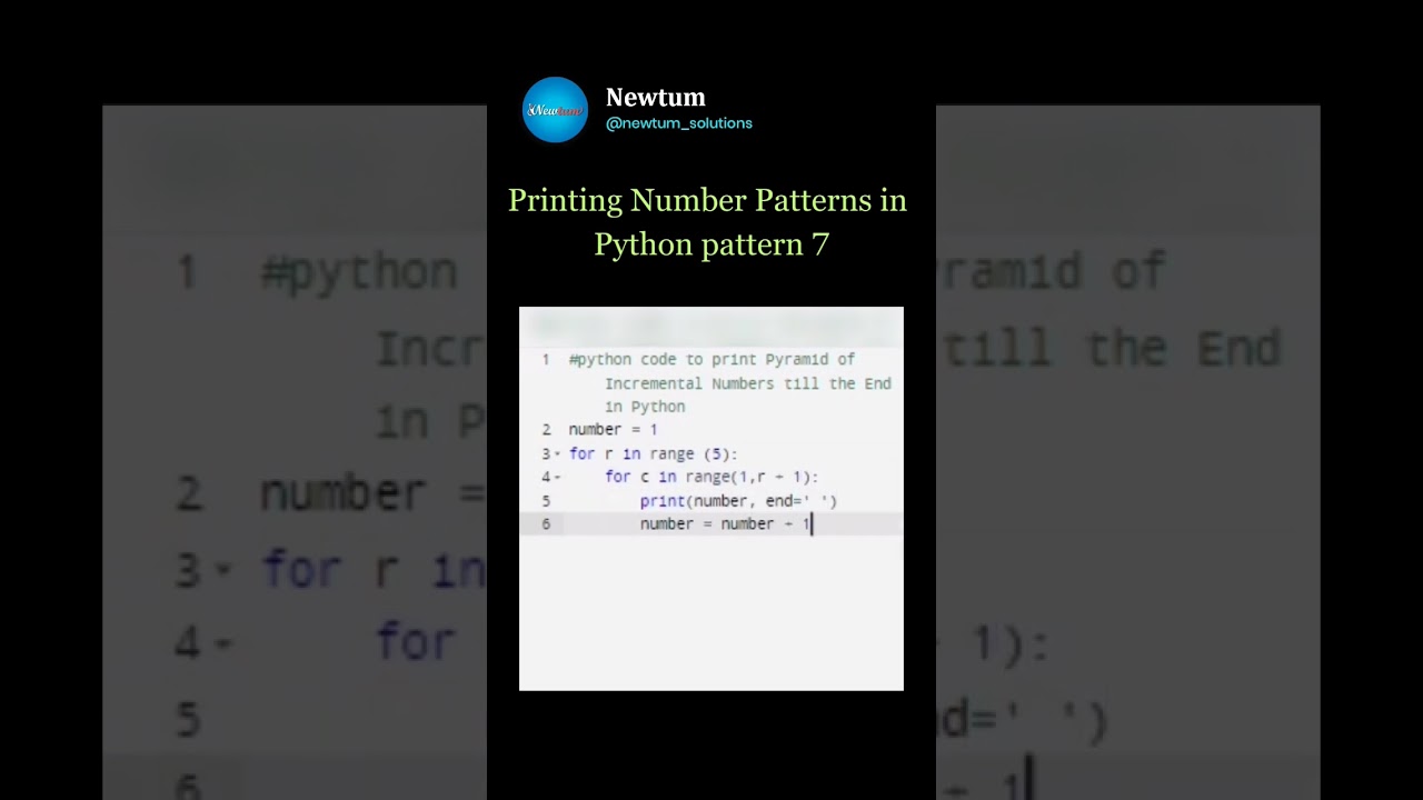 Printing Number Patterns in Python pattern 7..   #newtum #python #elearning #coding #pyramidpattern
