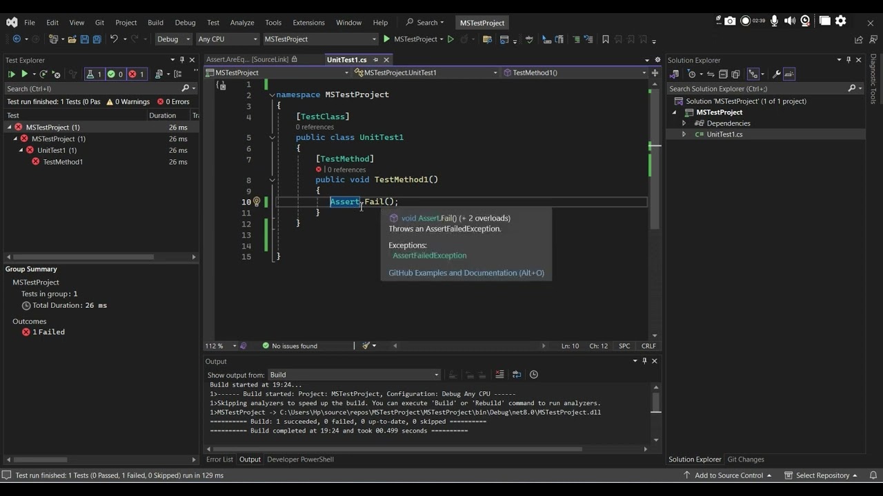 How to fail a test case without using any assert validation method