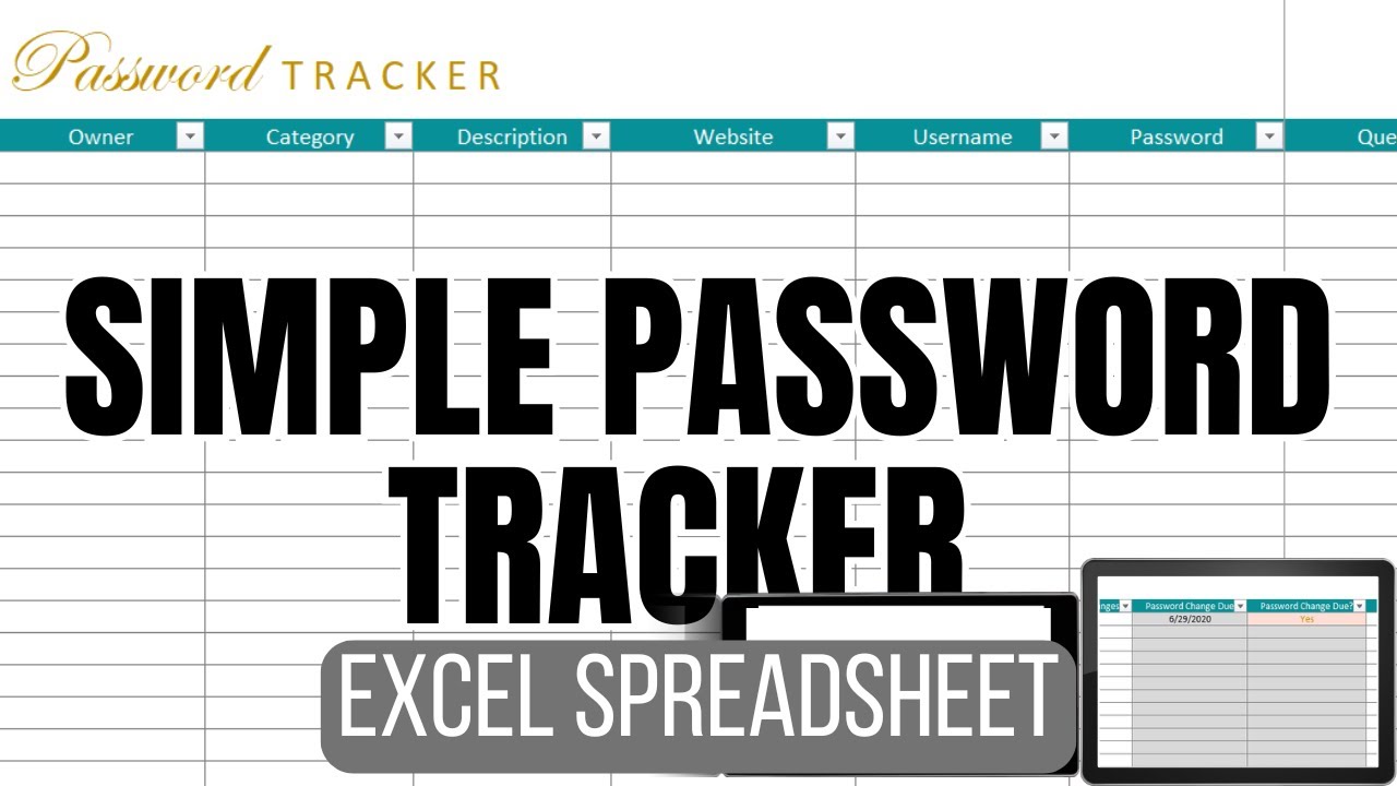 Simple Password Tracker Spreadsheet (Excel)