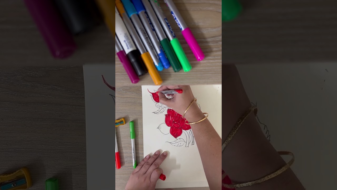 Easy rose flower drawing and coloring #shorts #trending#satisfying #drawing #2025
