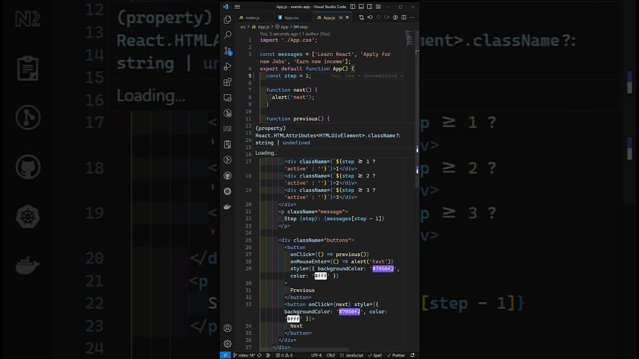 Apply classes dynamically to the JSX element in React Events App - React18 #leelawebdev #reactjs