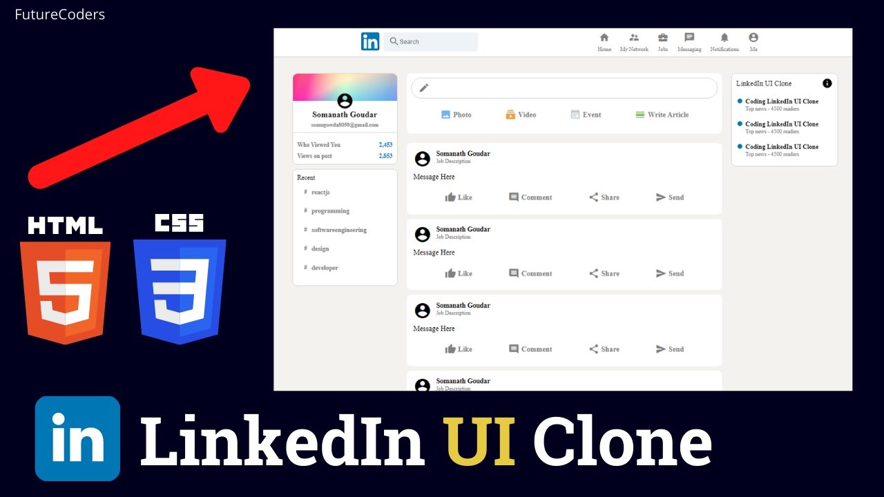 How to Build LinkedIn Clone using HTML & CSS - Beginners Tutorial