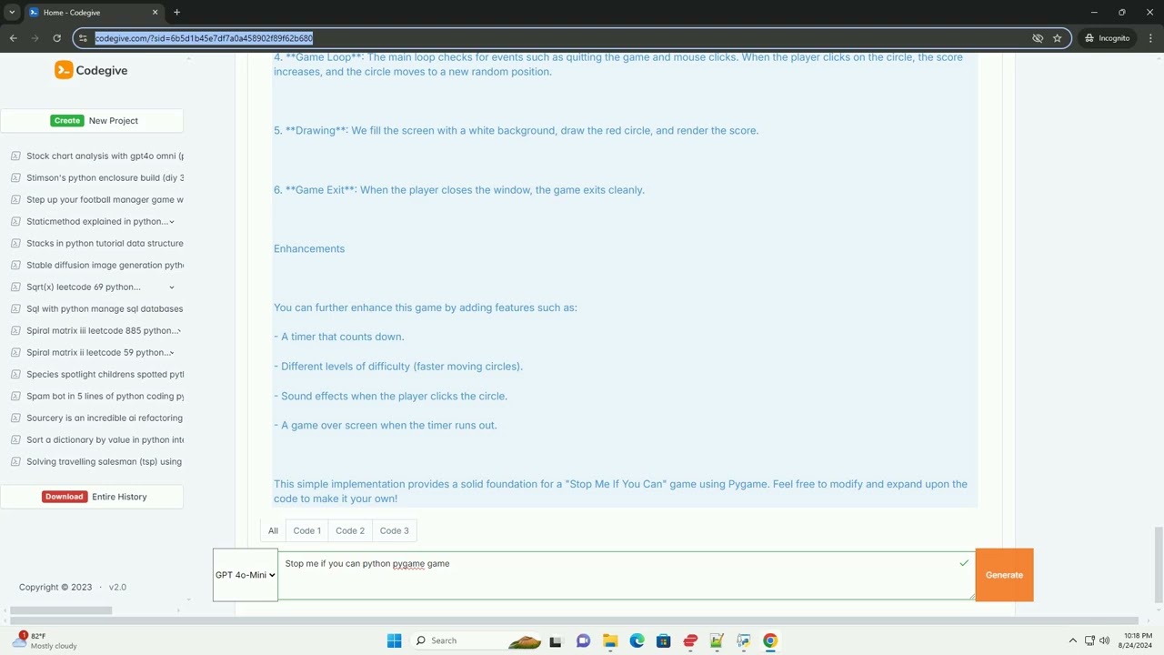 Stop me if you can python pygame game