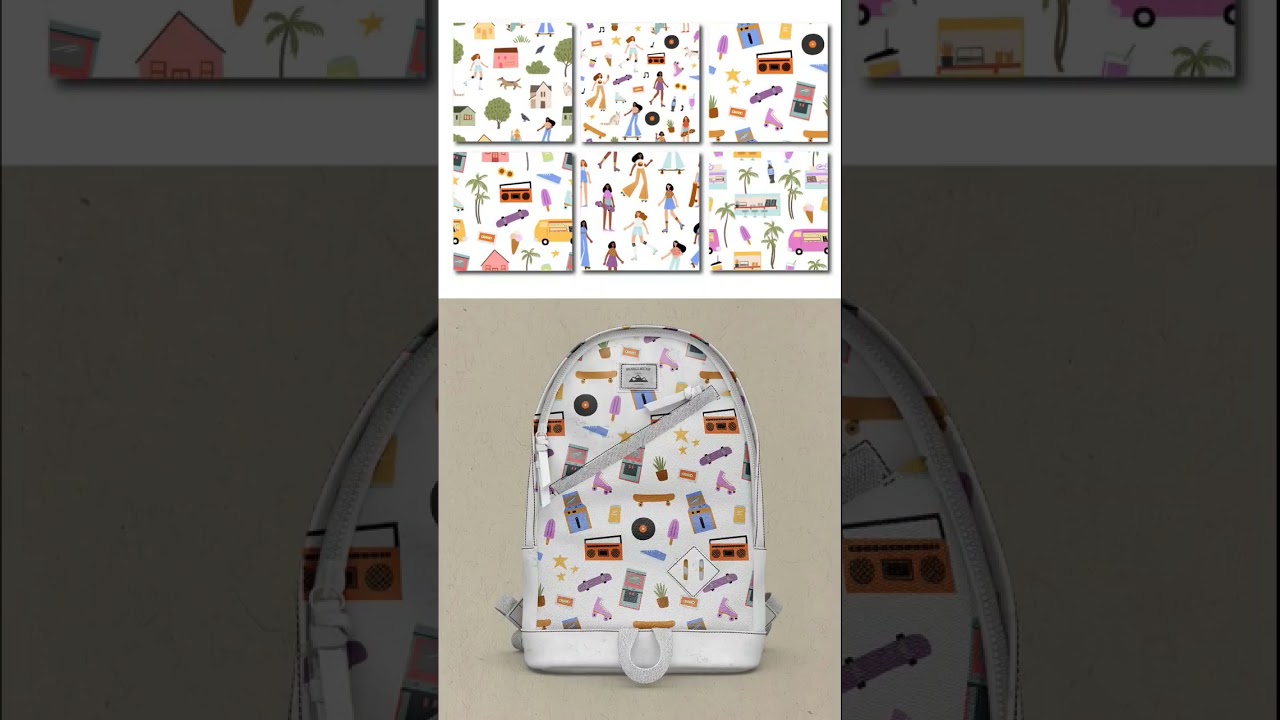 Seamless pattern with retro girl roller skates, skateboarding, Vector cartoon illustration clipart