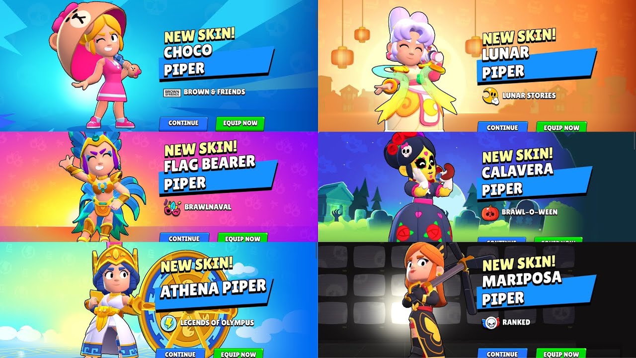 Piper All Skins/@BrawlStars Piper All Skins Unlocking Animation!!