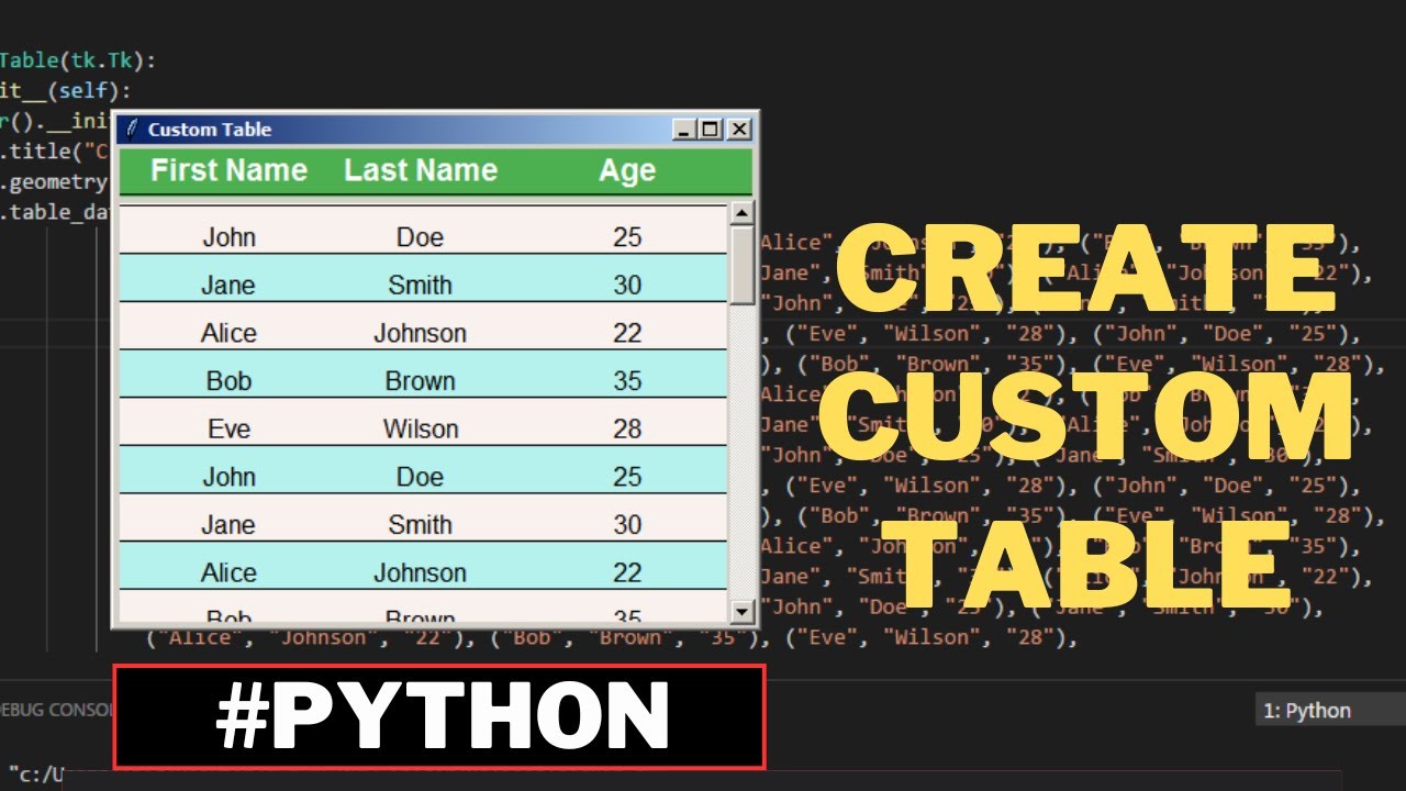 Python Custom Table - How to Create a Custom Table Using Tkinter In Python [With Source Code]