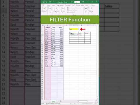 How to use FILTER Function in excel #shorts