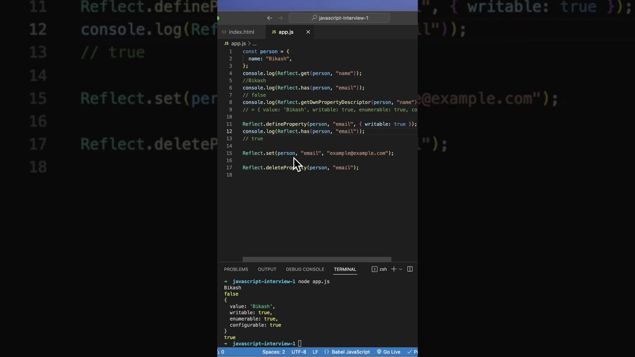 Reflect in JavaScript object #shorts #javascript #javascriptinterview